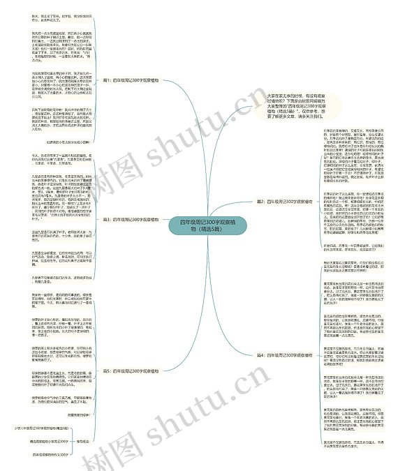 四年级周记300字观察植物（精选5篇）思维导图_编号c1692877-TreeMind树图